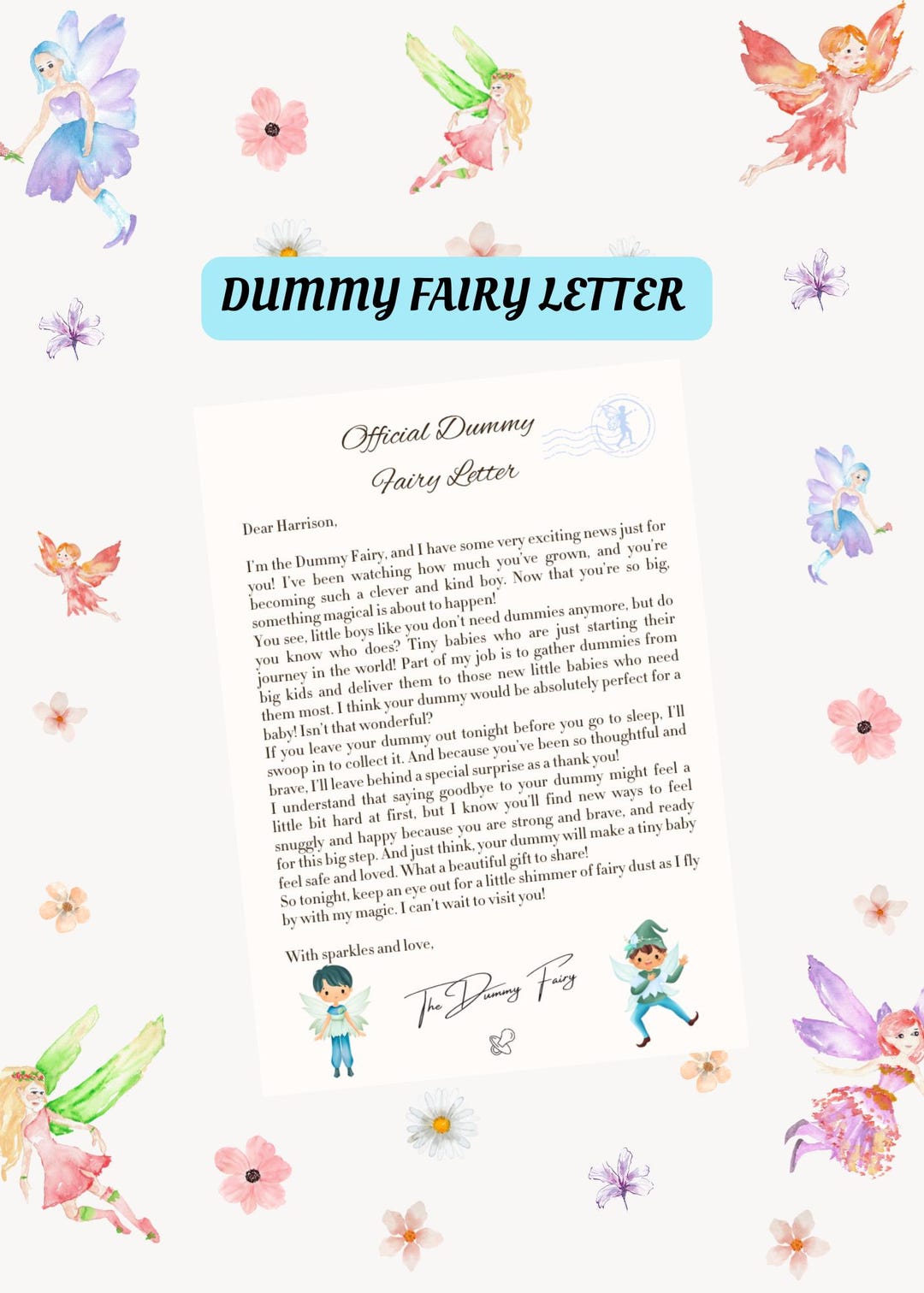 Boy's Dummy Fairy Letter | Printable Dummy Weaning Letter | Goodbye ...