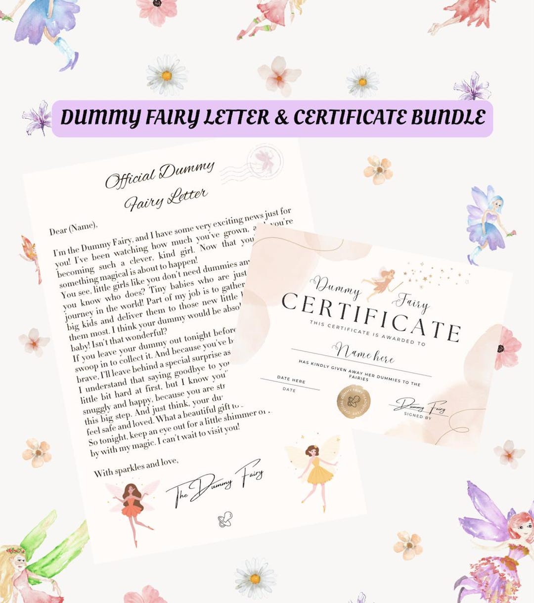 Girl's Dummy Fairy Letter & Certificate Bundle | Printable Dummy ...