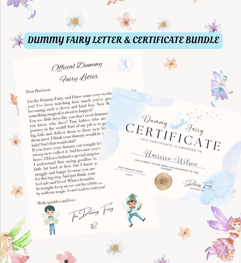 Boy's Dummy Fairy Letter & Certificate Bundle | Printable Dummy Weaning ...