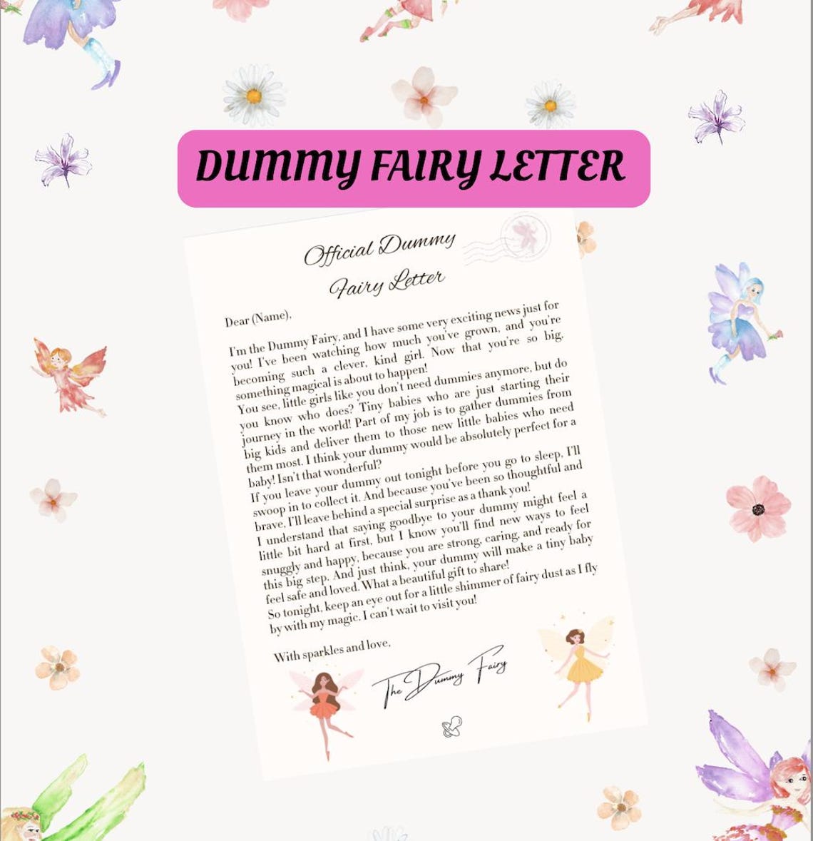 Girl's Dummy Fairy Letter | Printable Dummy Weaning Letter | Goodbye ...