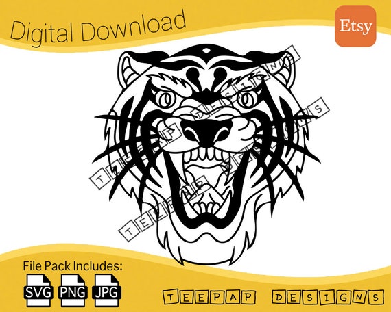 Tiger Face Neo-Traditional Tattoo Style Fierce Animal | Etsy