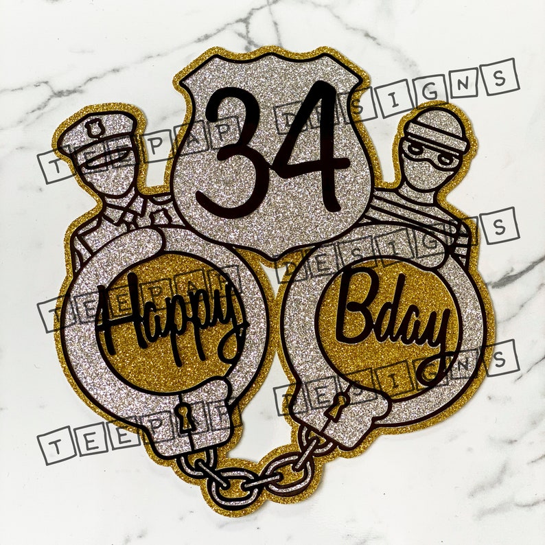 Police Officer Birthday Cake Topper Badge and Cuffs - Etsy
