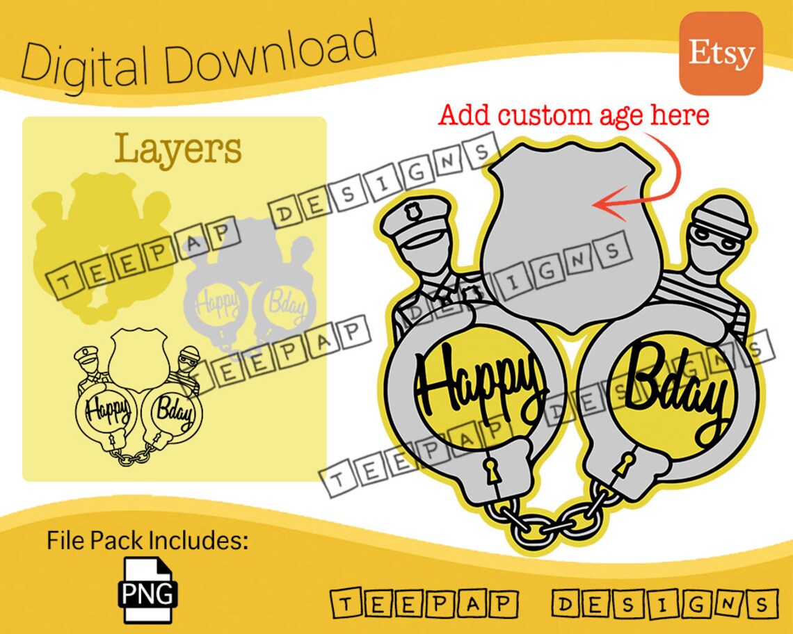 Police Officer Birthday Cake Topper Badge and Cuffs - Etsy