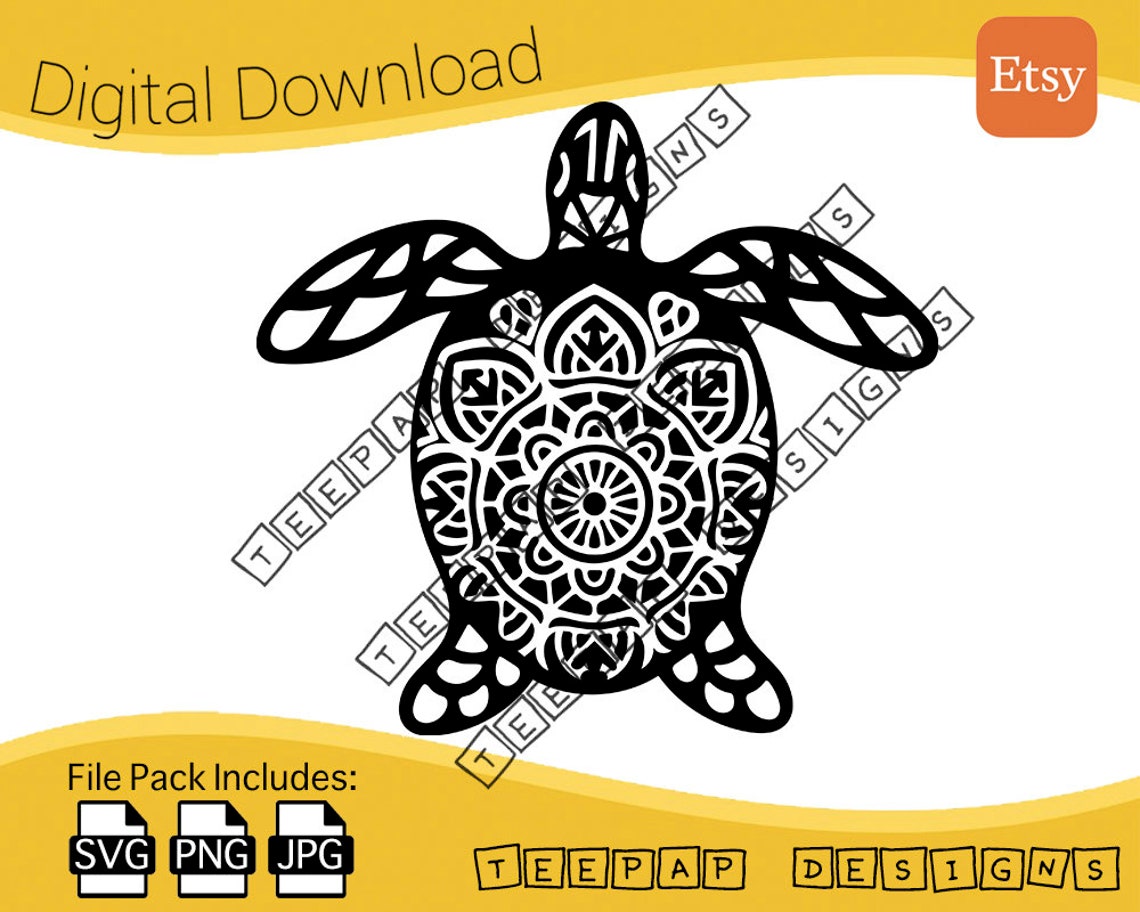 Sea Turtle Mandala cricut Printable Digital Cut File: SVG vector, PNG ...