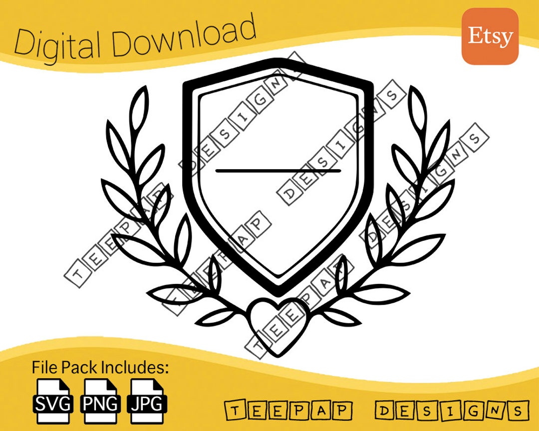 Wedding Crest Outline Template Love Heart (cricut Printable) | Digital ...