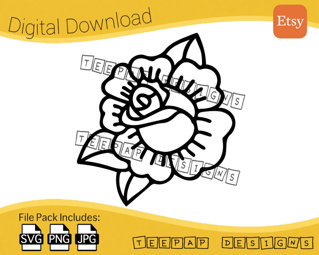 Rose Design (neo-traditional Tattoo Style) | Digital Cut File: SVG ...