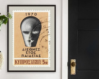 Red Japan Stamp Fine Art Print Vintage Poster, Kannon Goddess Picture ...