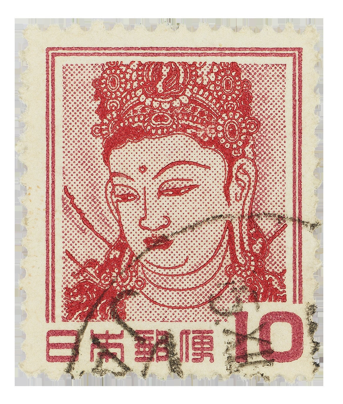 Red Japan Stamp Fine Art Print Vintage Poster Kannon Goddess - Etsy