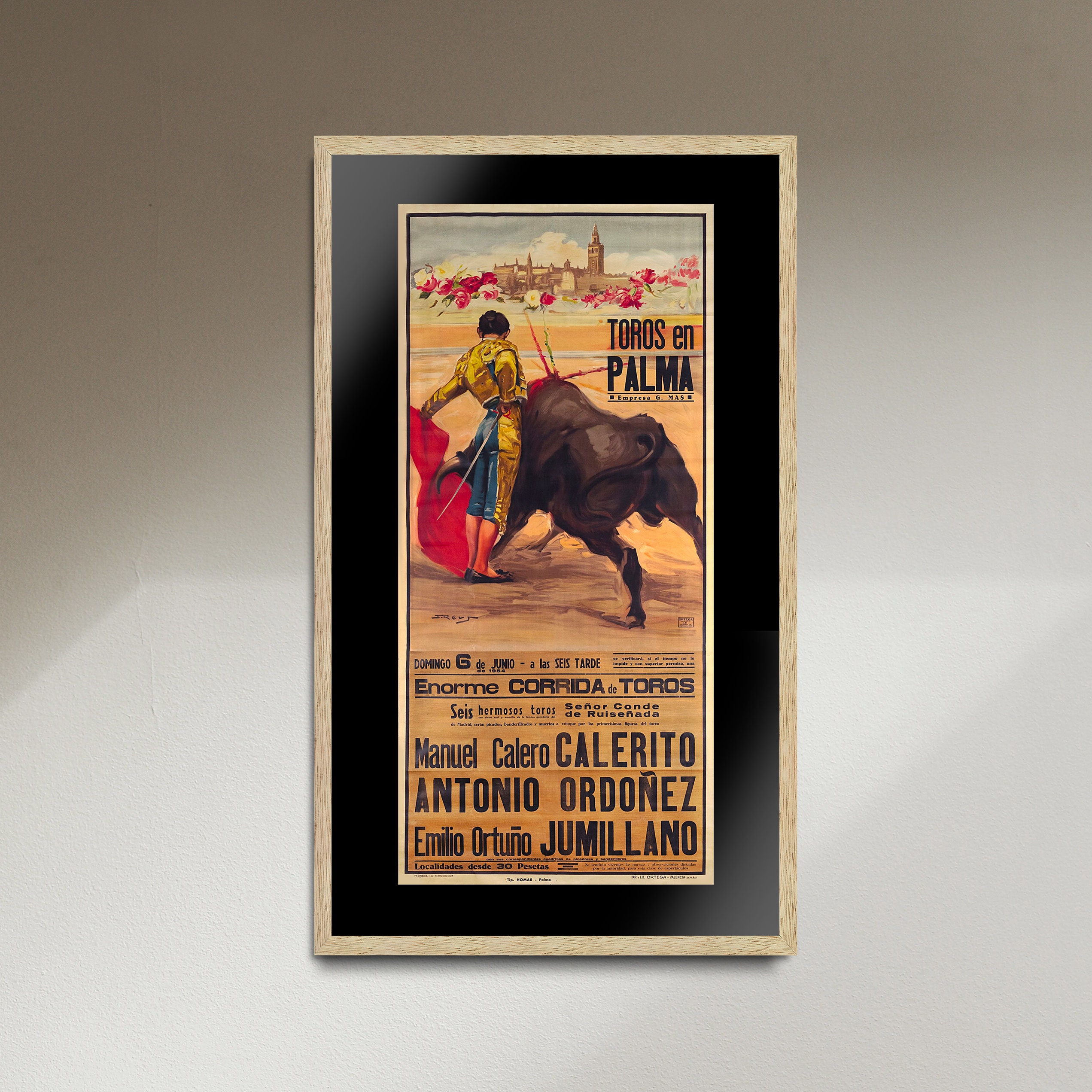 Spanischer Stierkampf Toros en Palma Vintage Fine Art Print Poster ...