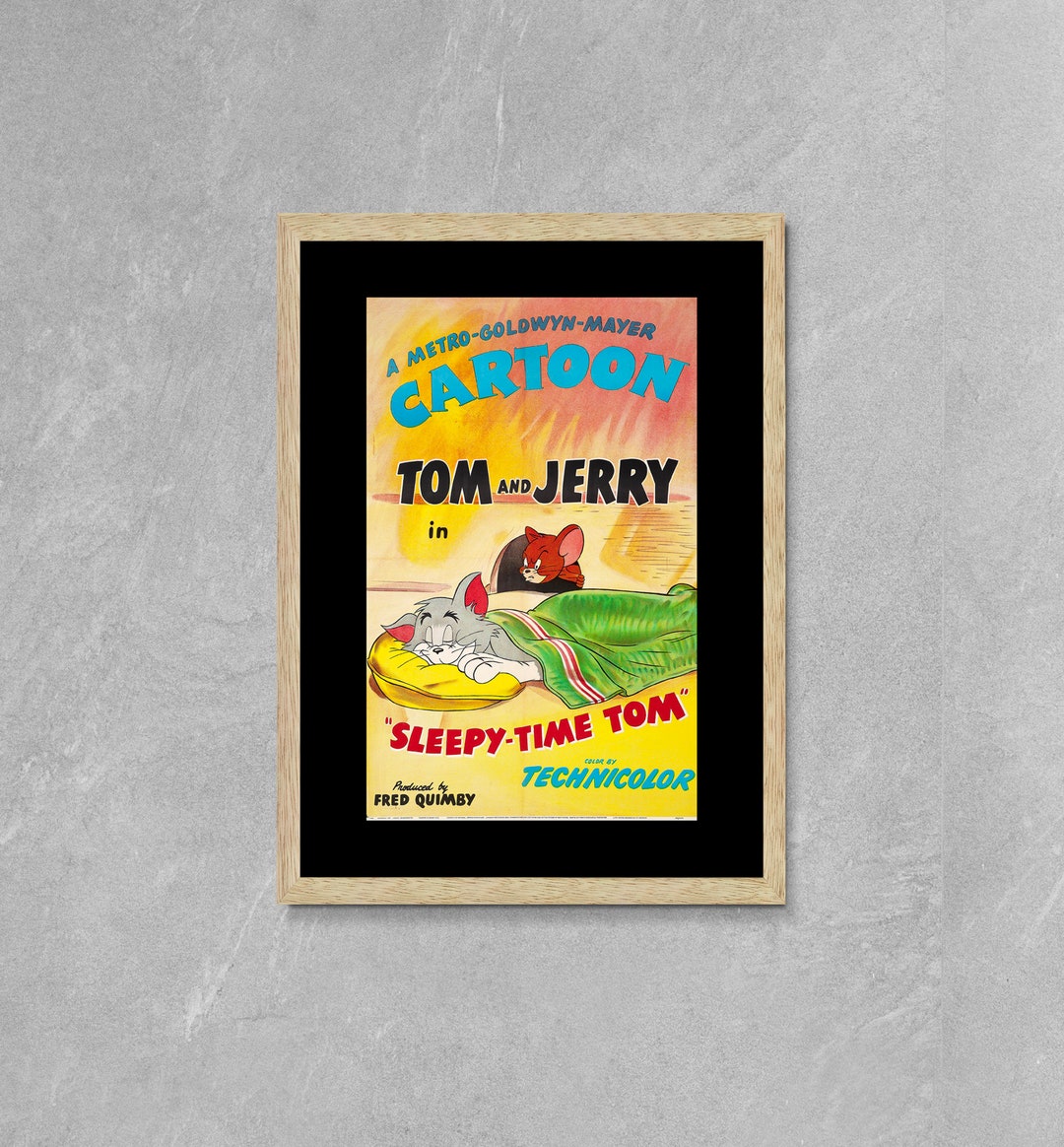 Impresión en lienzo enmarcada de Tom y Jerry "Sleepy Time Tom": póster ...