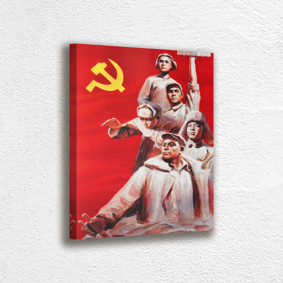 Chinese Propaganda Poster, Red Flag Art, Vintage Chinese Cultural ...