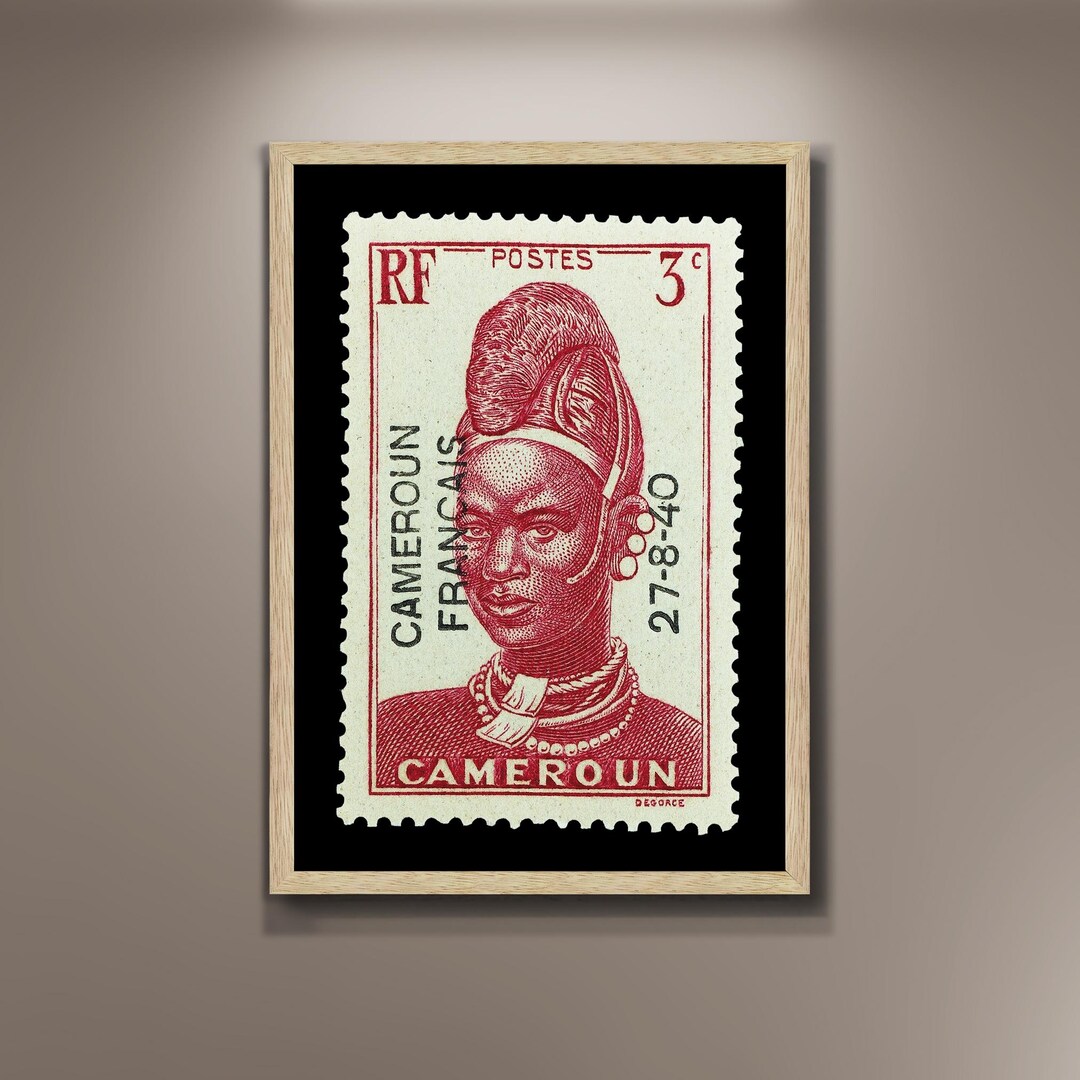 Cameroon Francais Stamp Art Postage Framed Canvas Print, Vintage ...