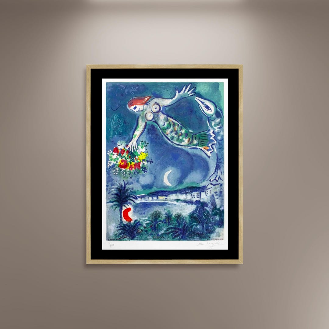 Marc Chagall, Mermaid and Fish Poster Print Framed Canvas, French ...