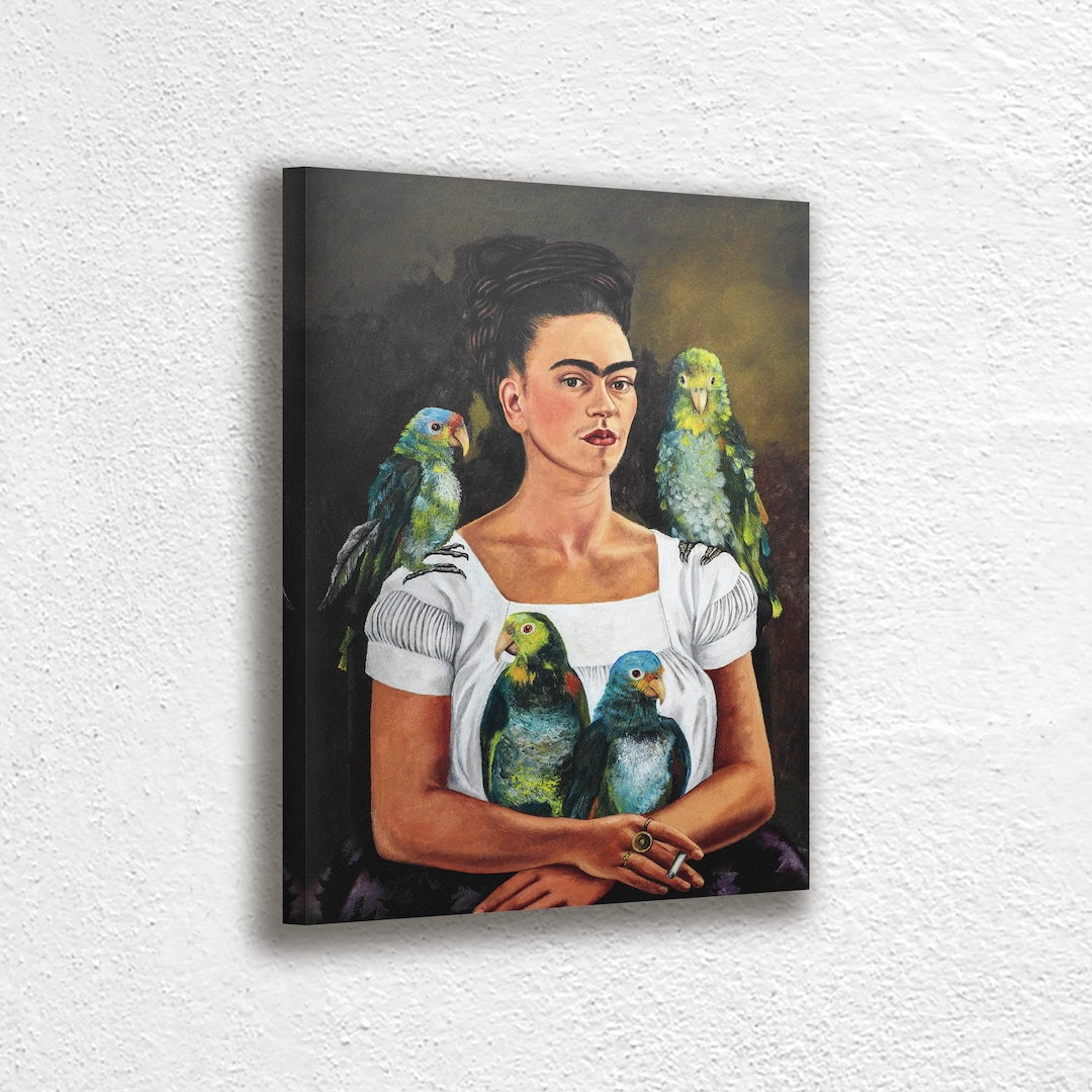 Frida Kahlo Self Portrait With Parrots Hanging Poster, Canvas Wall Art ...