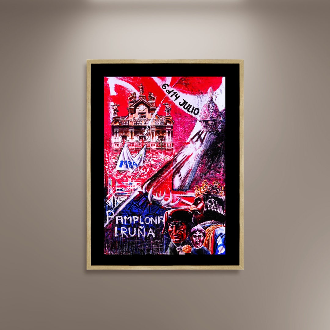 Pamplona City İruna Vintage Poster Print Framed Canvas, Spanish Poster ...