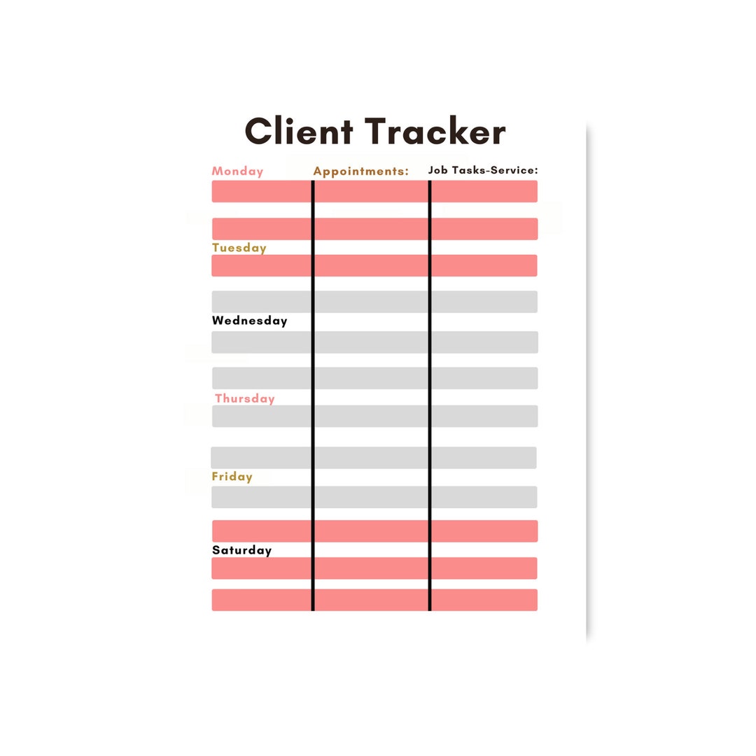 Editable Client Task Tracker, Appointment Tracker, Client Log, Client ...