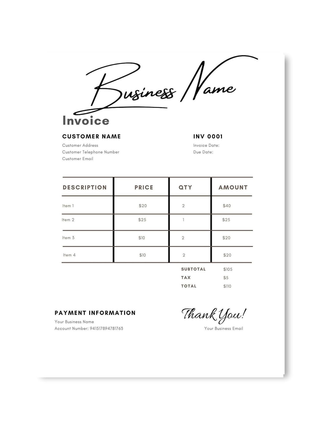Editable Invoice, Order Forms, Invoice Template, Invoice Download ...