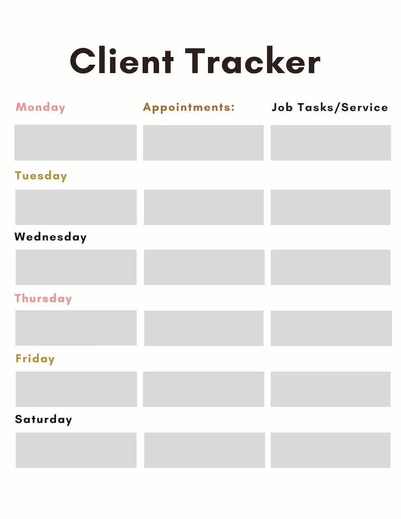Editable Client Task Tracker, Appointment Tracker, Client Log, Client ...