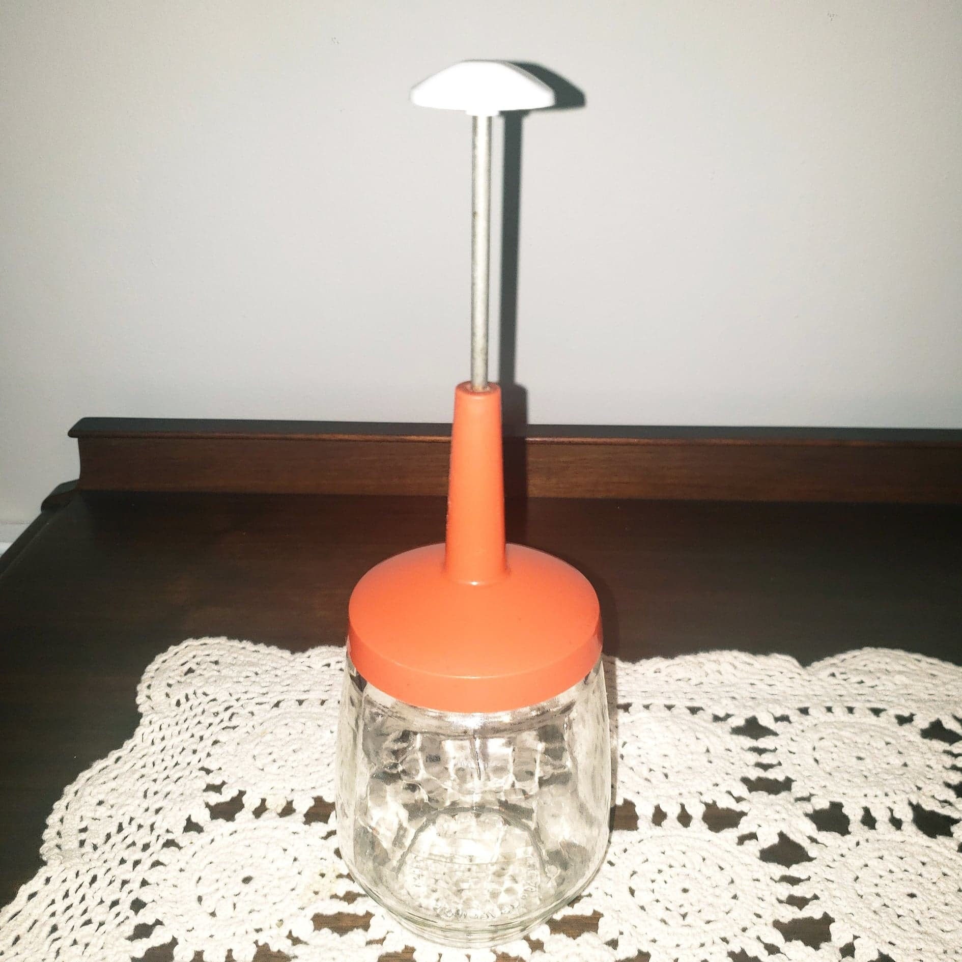 Androck Orange and White Clear Jar Nut Chopper Vintage Possibly Never ...