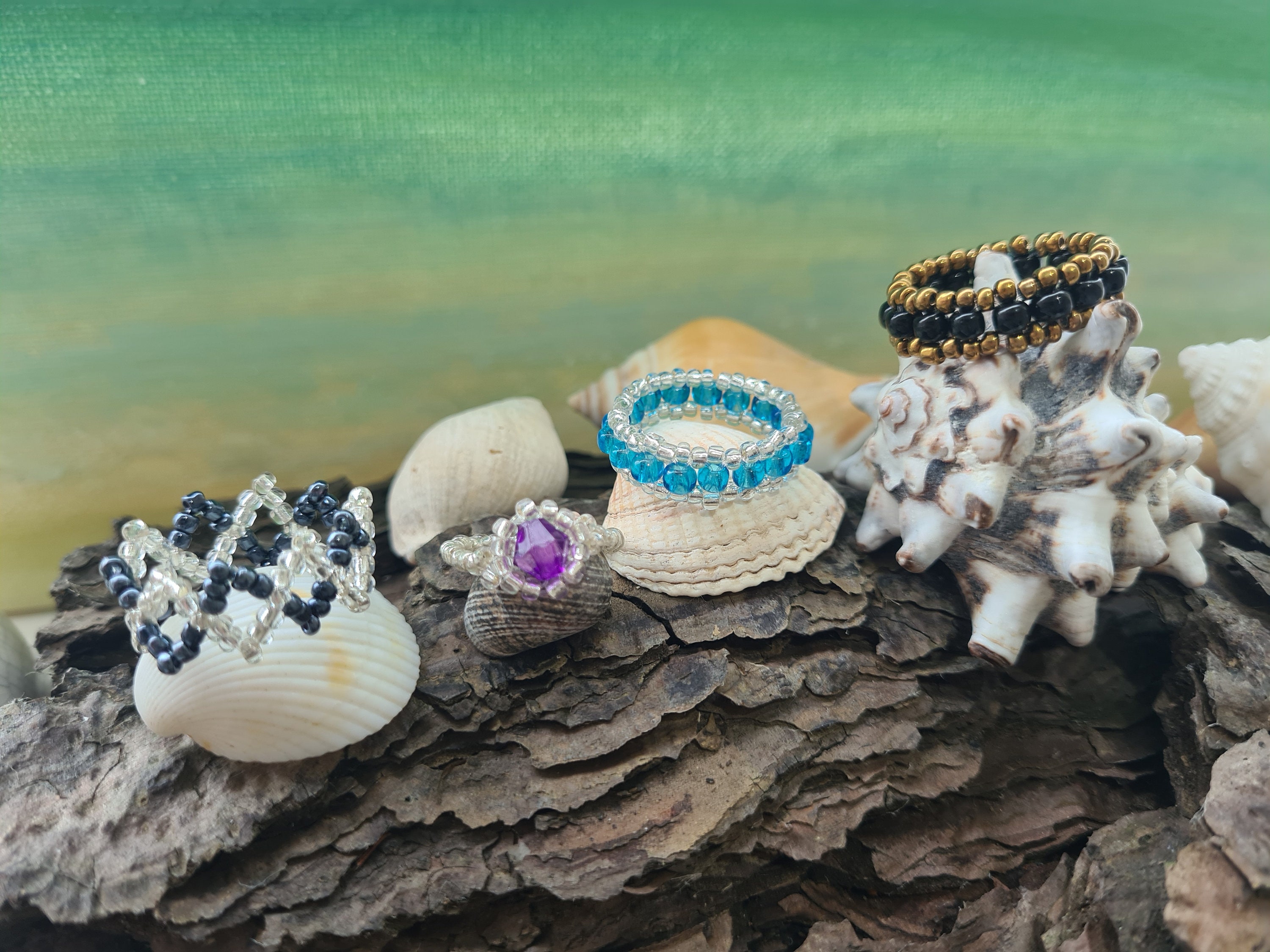 SALE Handmade Beaded Rings beads glass nylon thread | Etsy