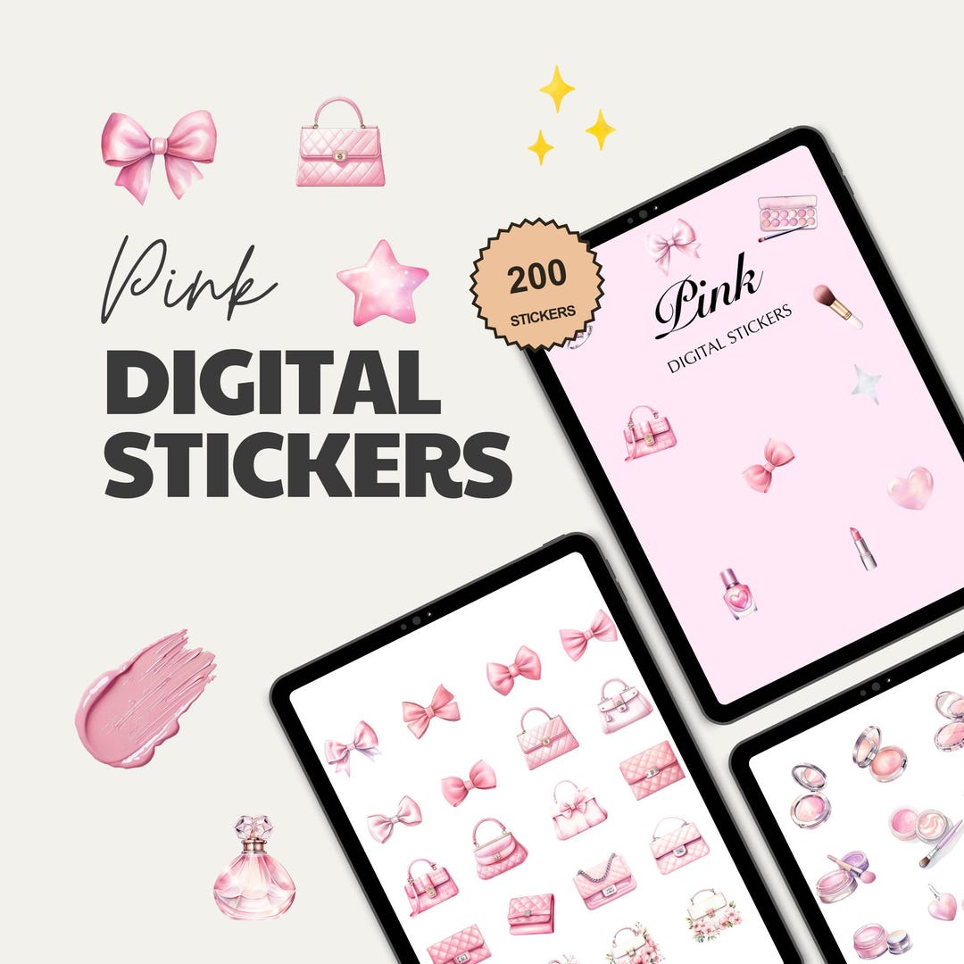 Pink Precropped Digital Stickers, Goodnotes Planner Stickers, Digital ...