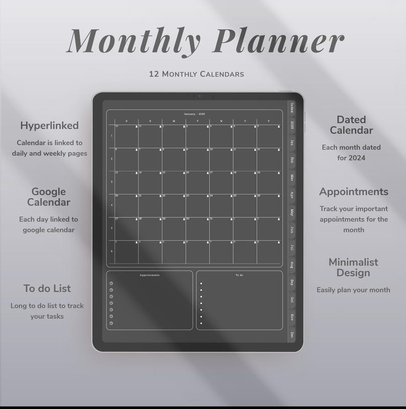 2025 Dark Mode Digital Planner, Night Mode Goodnotes, iPad Dark Planner ...
