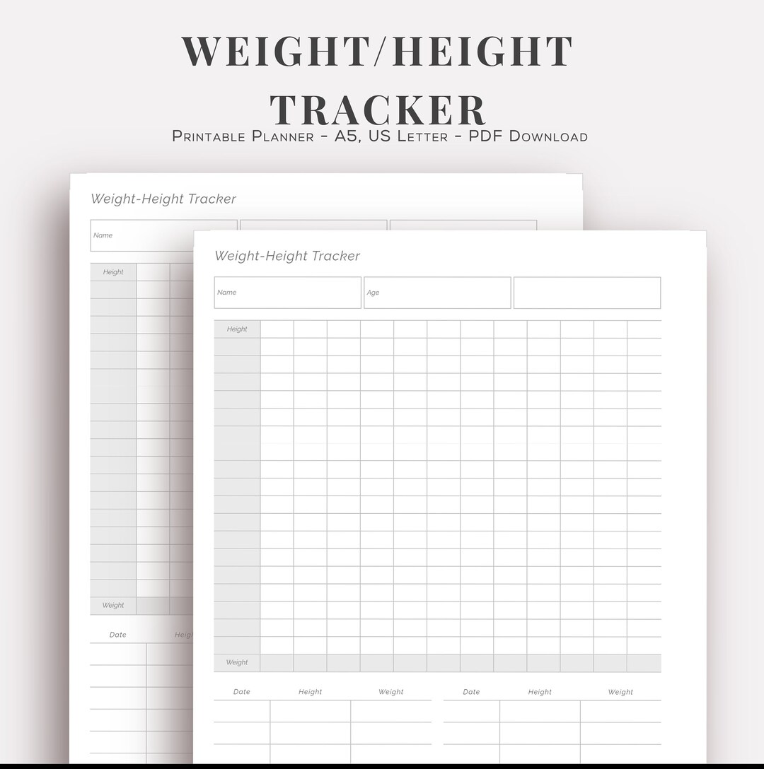 Childs Growth Chart | Printable Height and Weight Tracker | Kids Size ...