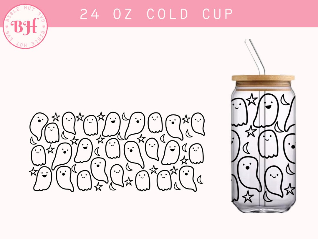 Ghost Glass Svg, 16oz Glass Can Wrap, Cute Ghost Glass Can Svg, Fall ...