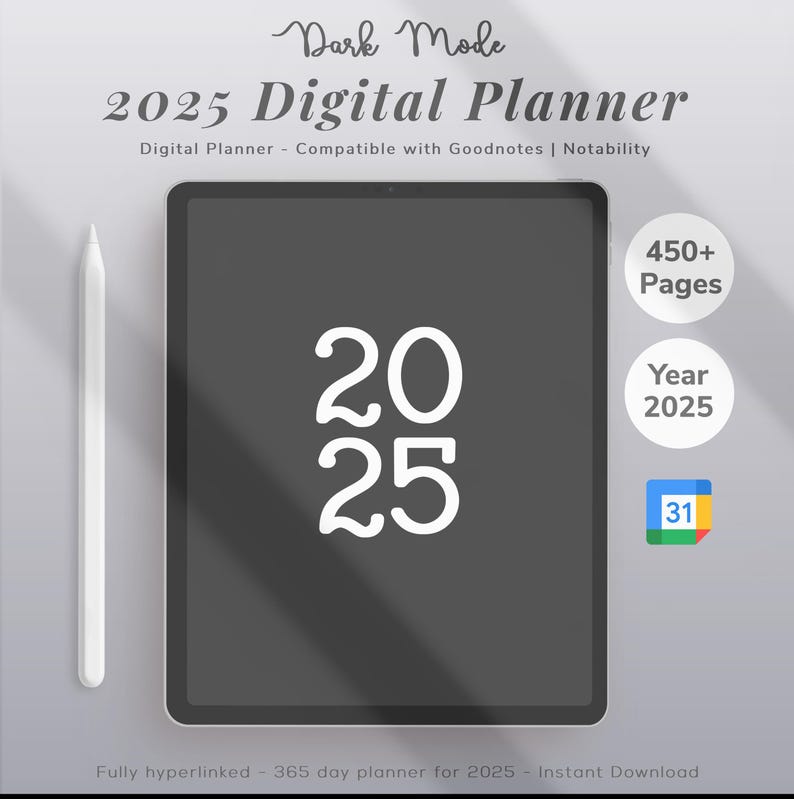 2025 Dark Mode Digital Planner, Night Mode Goodnotes, iPad Dark Planner ...