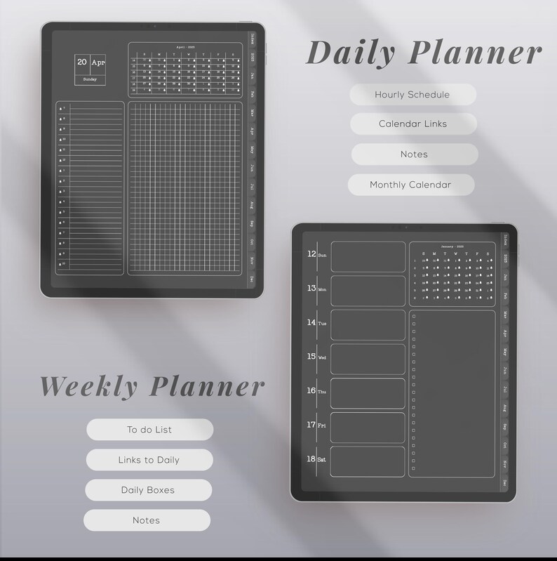 2025 Dark Mode Digital Planner, Night Mode Goodnotes, iPad Dark Planner ...
