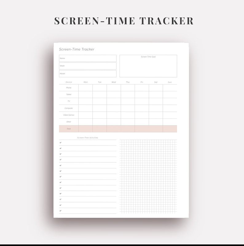 Printable Screen Time Tracker, Screen Time Rules, Screen Time Chore ...
