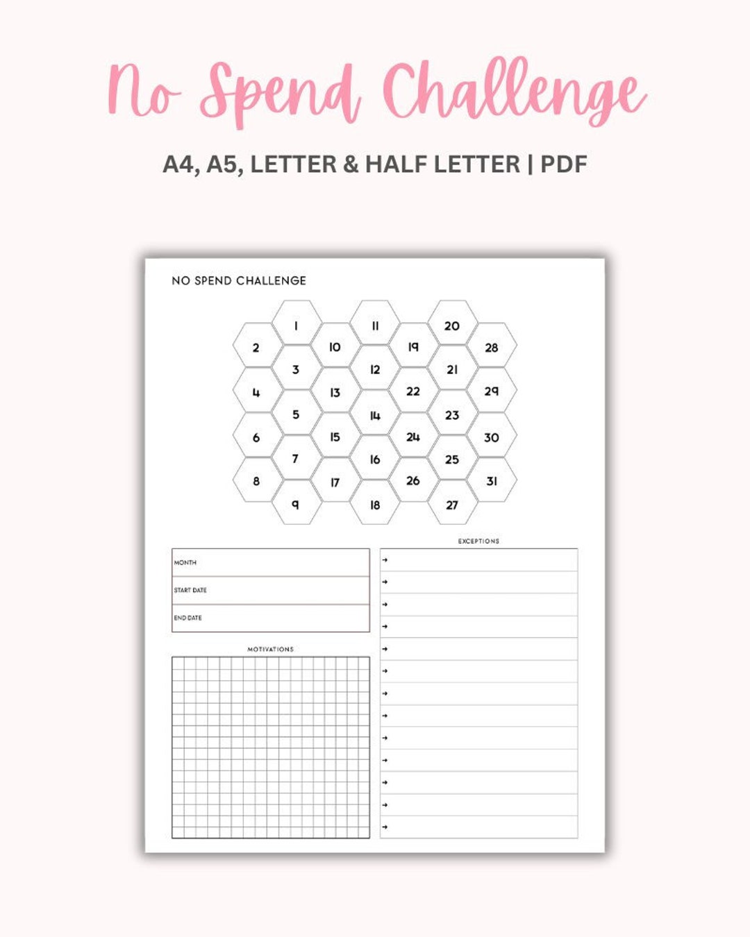 Printable No Spend Challenge, Budgeting, Simple Budget Tracker, Savings ...