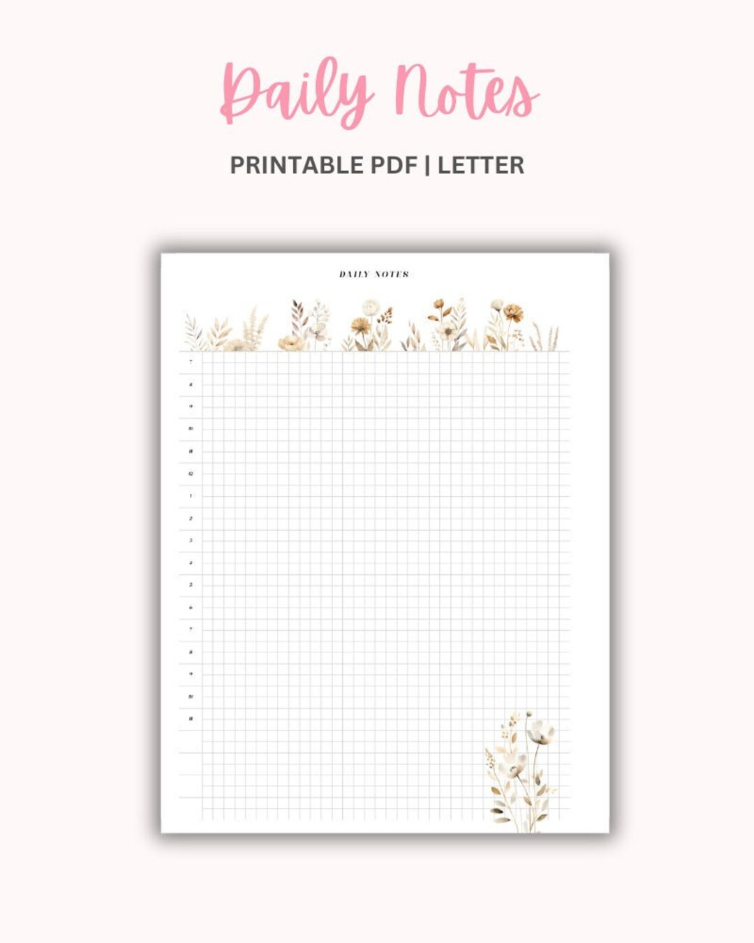 Printable Daily Notes Page, Floral Notes Template, Note Taking, Writing ...