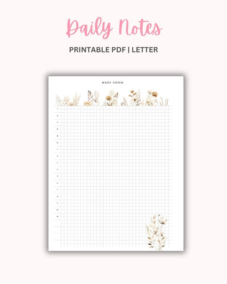 Printable Daily Notes Page, Floral Notes Template, Note Taking, Writing ...