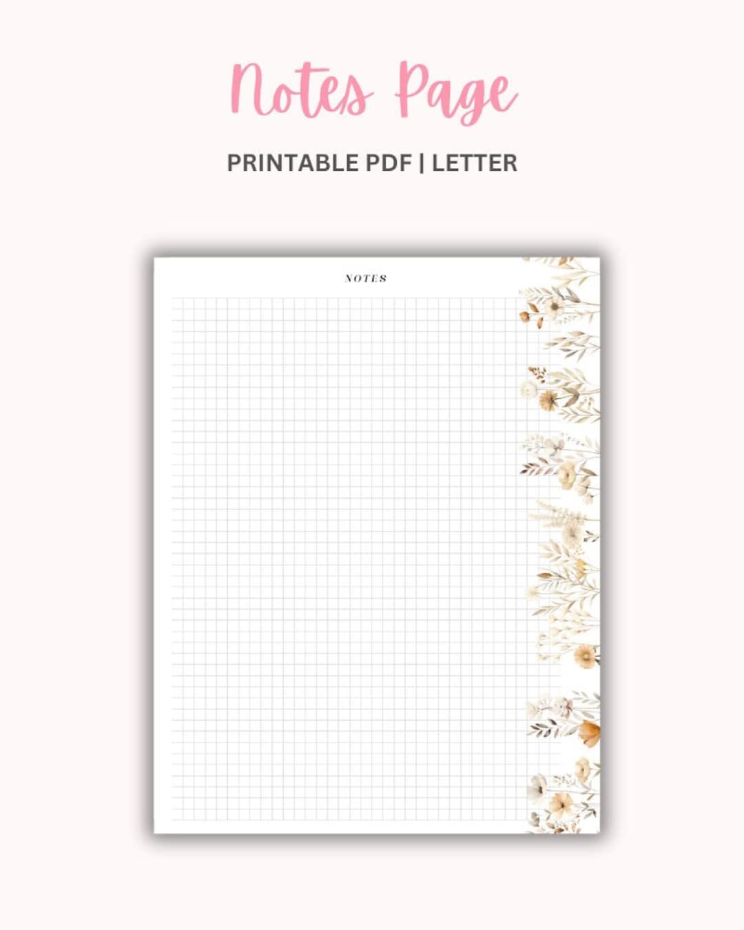 Printable Notes Page, Floral Notes Template, Note Taking, Flower ...