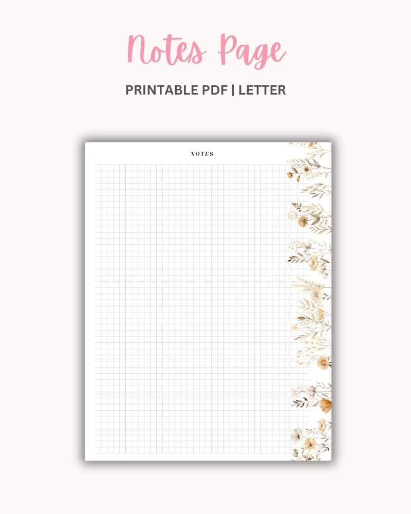 Printable Notes Page, Floral Notes Template, Note Taking, Flower ...