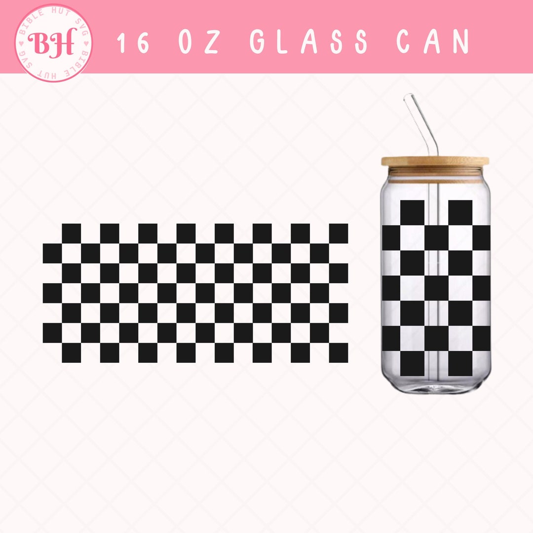 Checkered Glass Can SVG, 16 Oz Glass Can Wrap, Retro Can Glass Wrap Svg ...