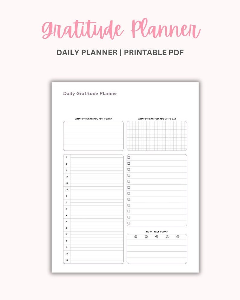 Daily Gratitude Printable Planner, Gratitude Template, Daily Journal ...