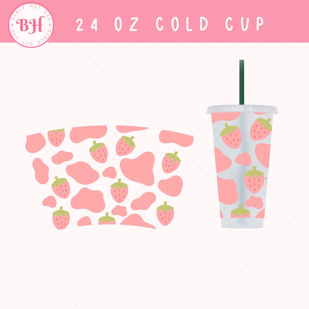 Strawberry Cow Venti No Hole Svg, Strawberry Milk Svg,animal Print Full ...