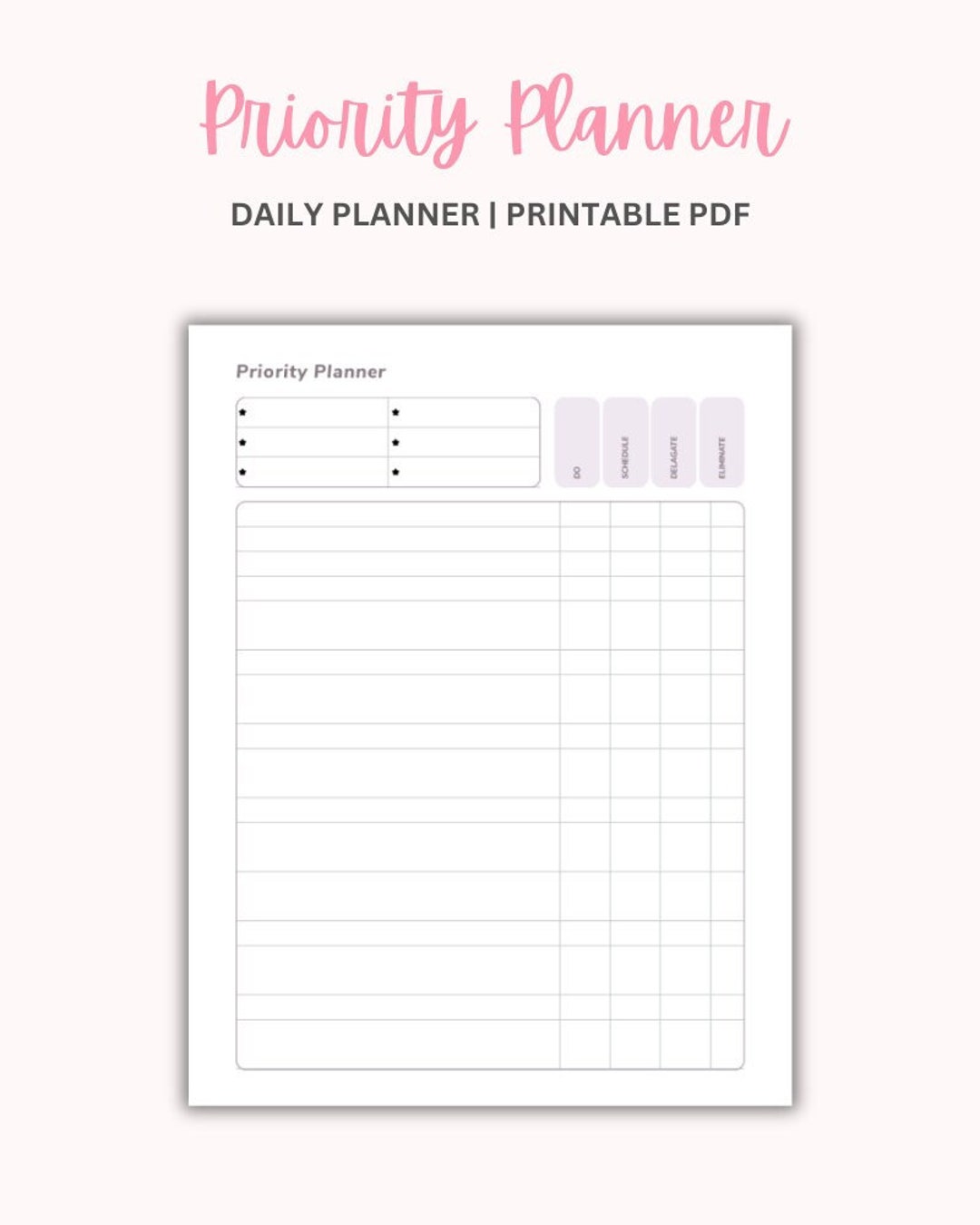 Work Priority Matrix Printable, Daily Task Planner, Action Priority ...