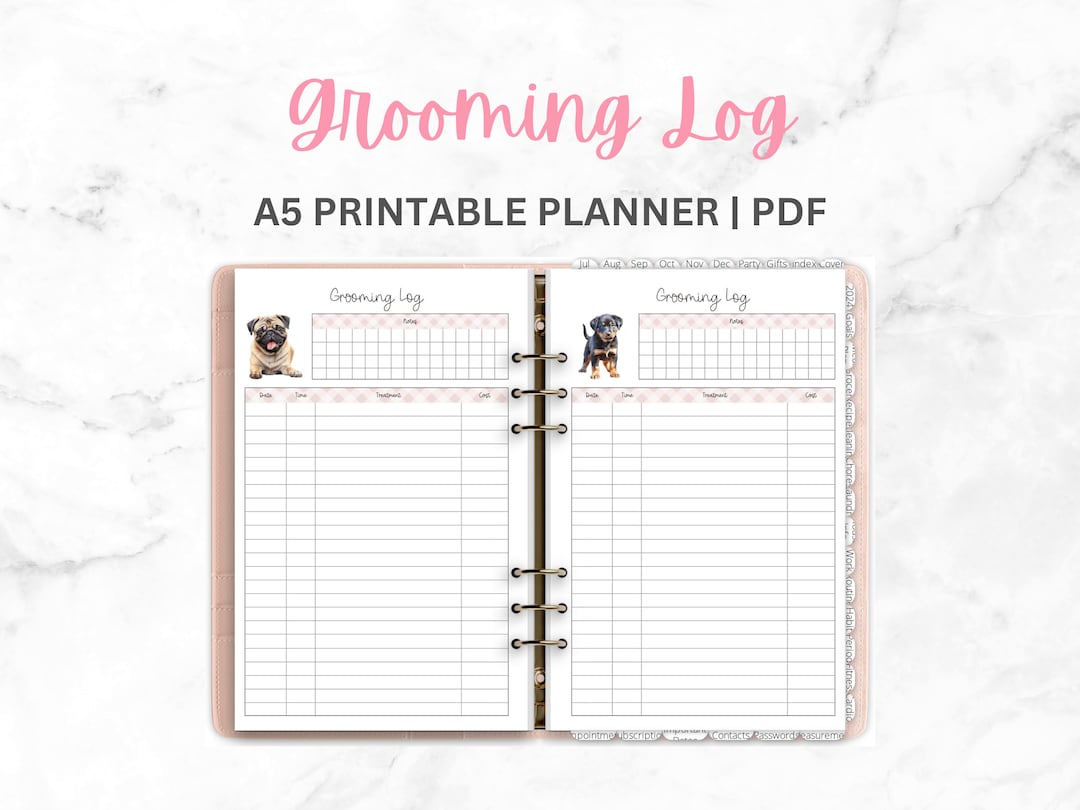 Printable Pet Planner, Dog Grooming Log, Pet Care Planner, Pet Sitting ...