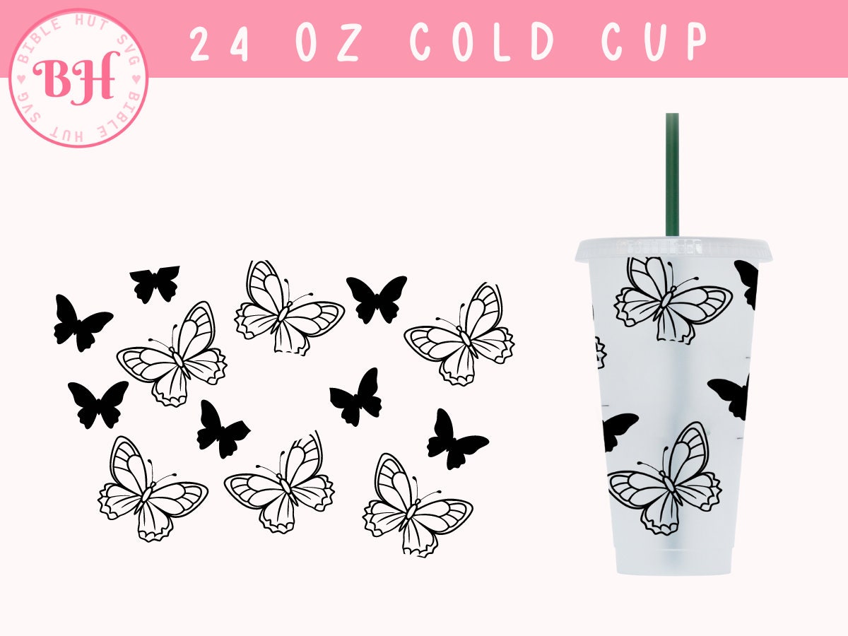 Butterflies Cold Cup SVG Cute Butterfly Cutting File 24oz Venti Cup ...