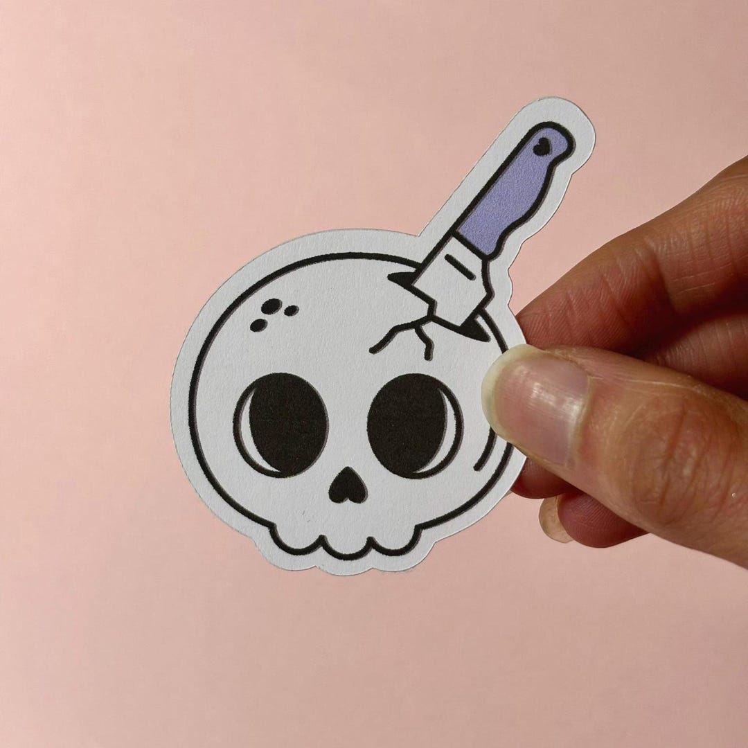 Pink Skull Sticker, Cute Vinyl Decal, Halloween Spooky Sticker, Pastel ...
