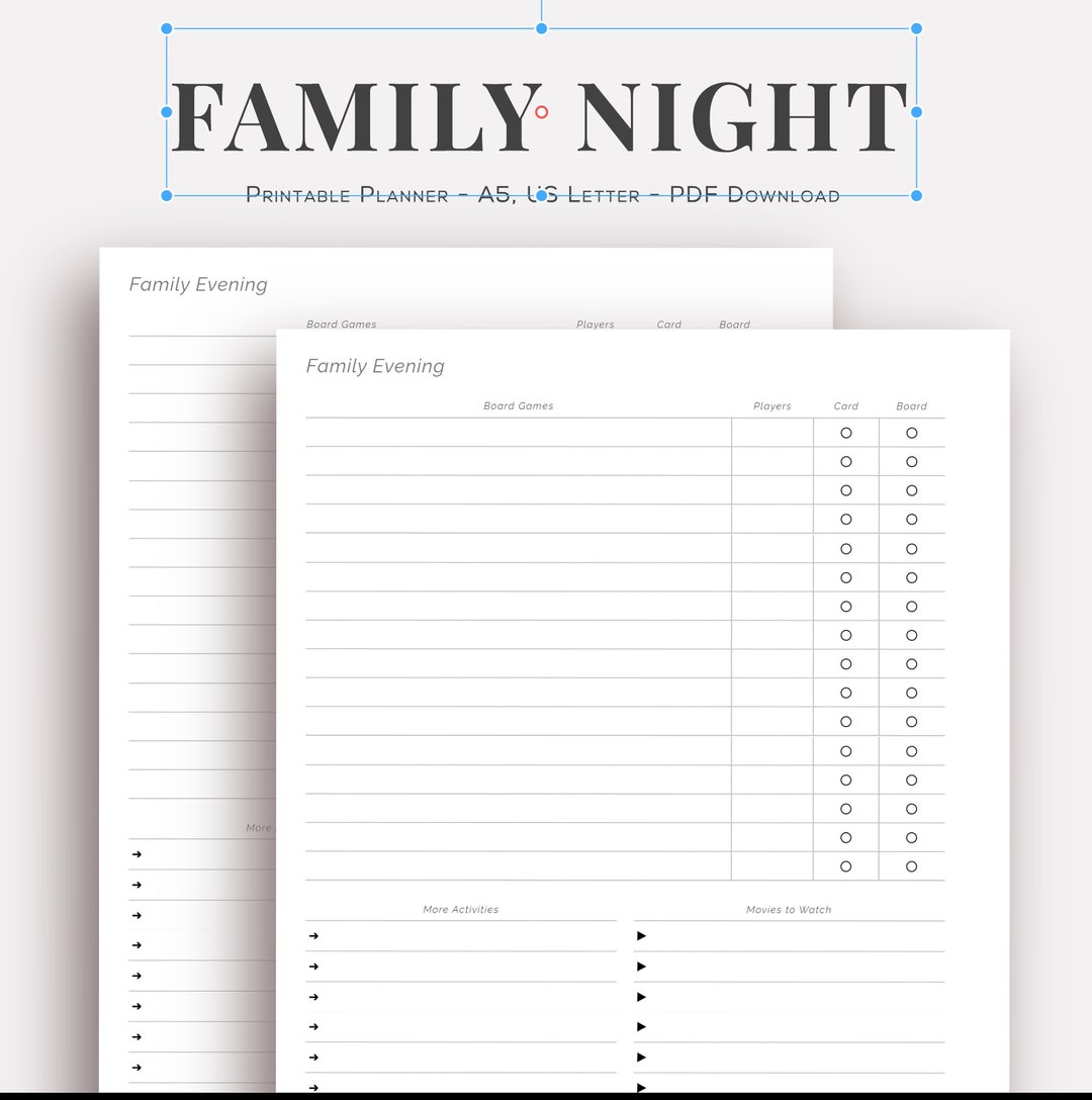 Family Night Planner Printable, Family Schedule, Family Activities ...