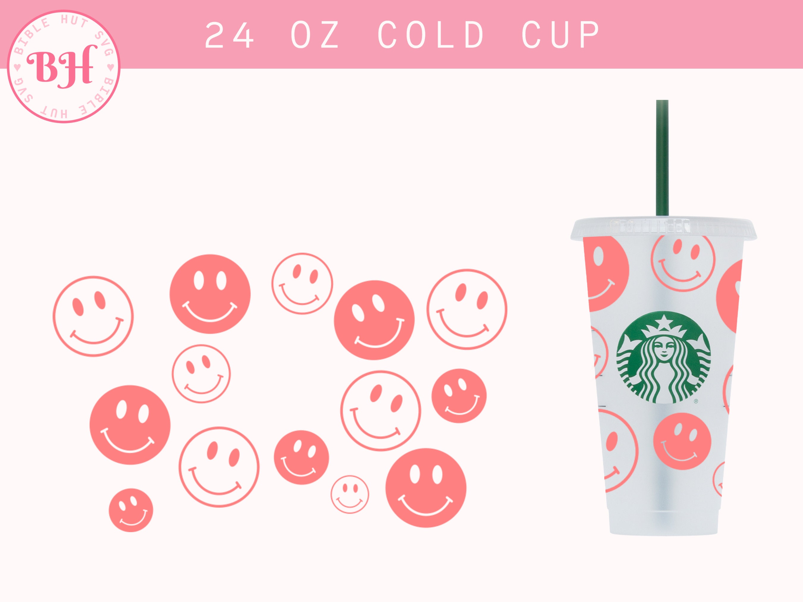 Smiley Face Cold Cup Wrap Svg Template for 4oz Venti Tumbler Wrap ...