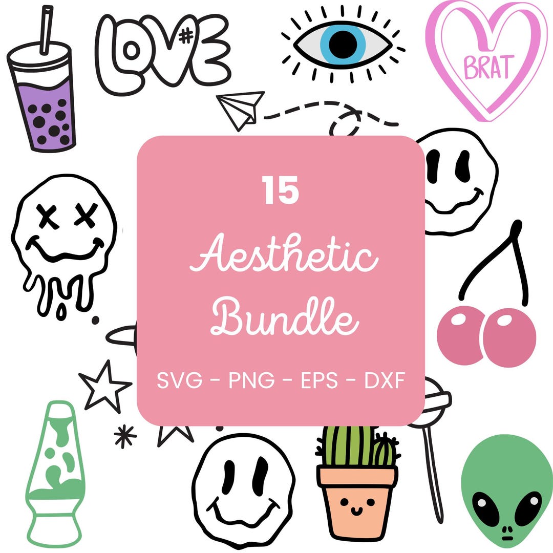 Retro SVG Bundle, Y2K Svg Bundle, Aesthetic Clipart Set, Happy Face SVG ...