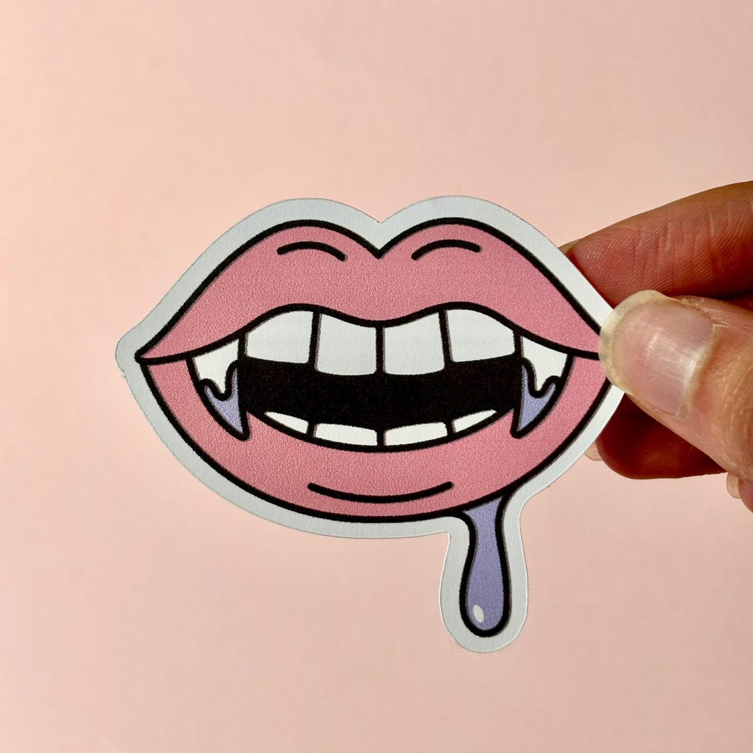 Gothic Vampire Fangs Sticker, Cute Goth Art, Halloween Laptop Decal ...