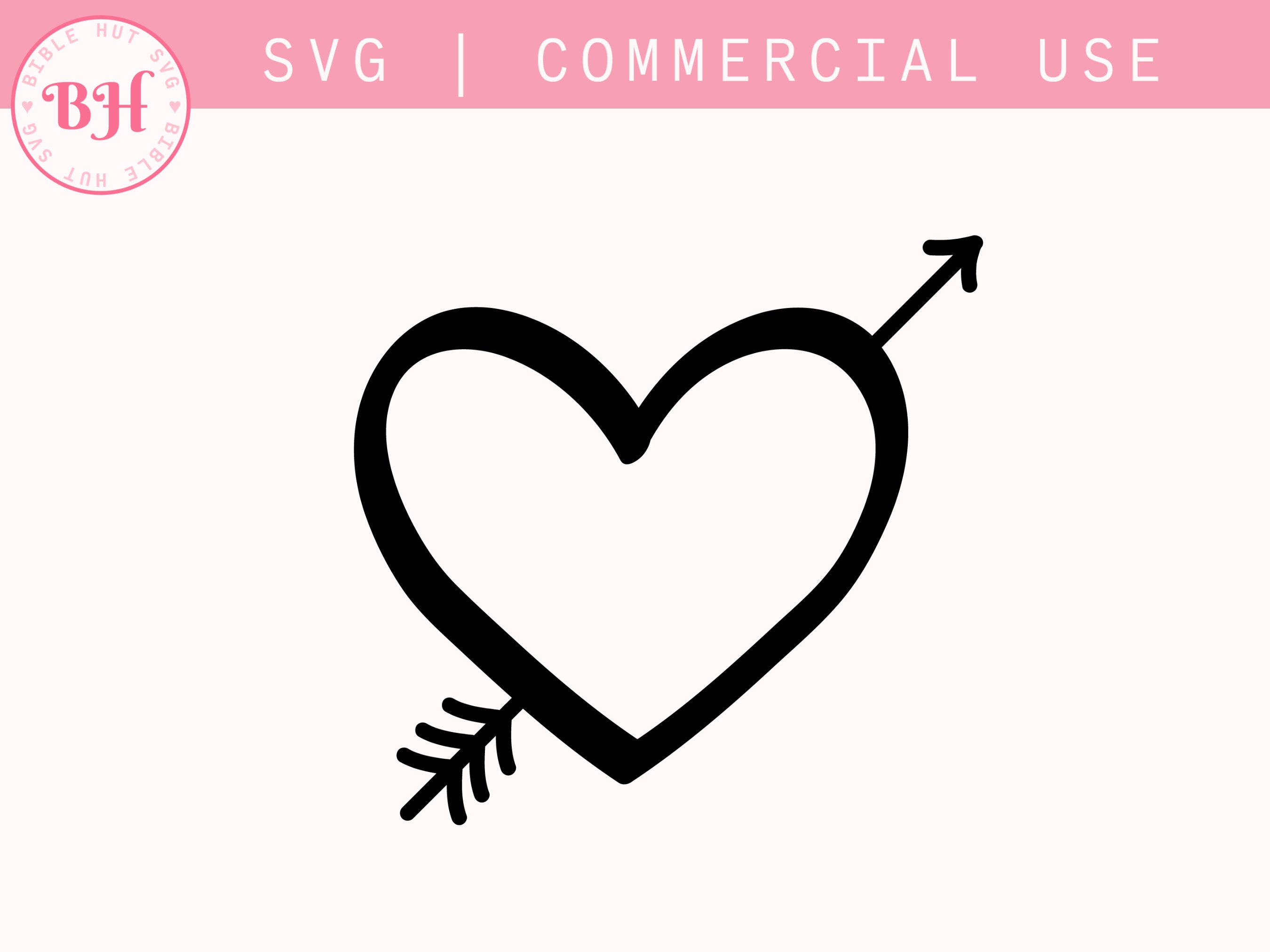 Heart and Arrow SVG, Love Heart With Arrow SVG, Hand Drawn Heart, Cupid ...