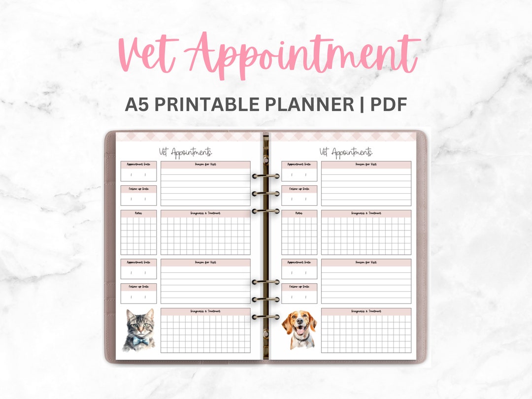 Vet Appointment Tracker, Printable Vet Visit, Pet Information ...