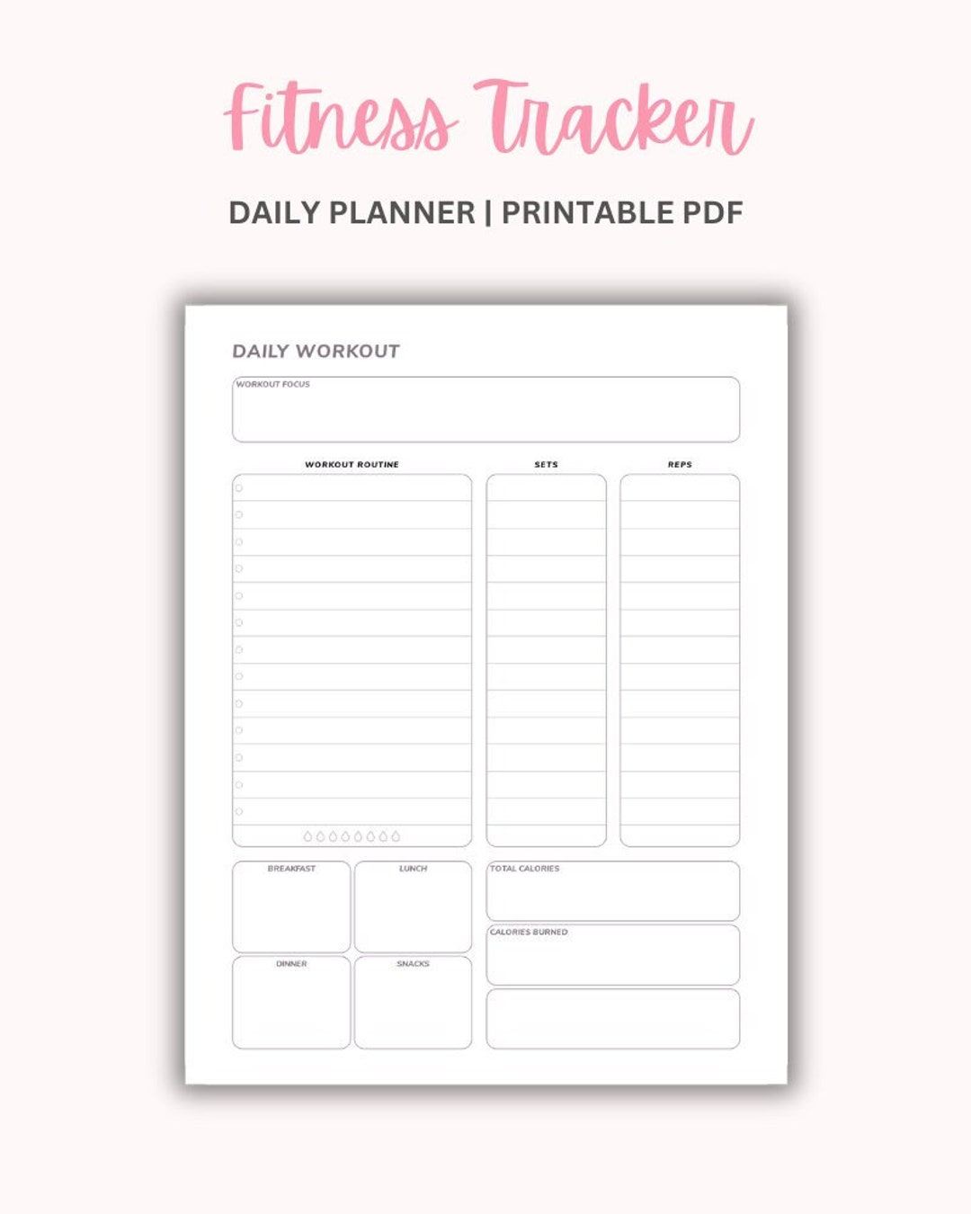 Daily Workout Tracker Printable Instant Download, Workout Planner PDF ...